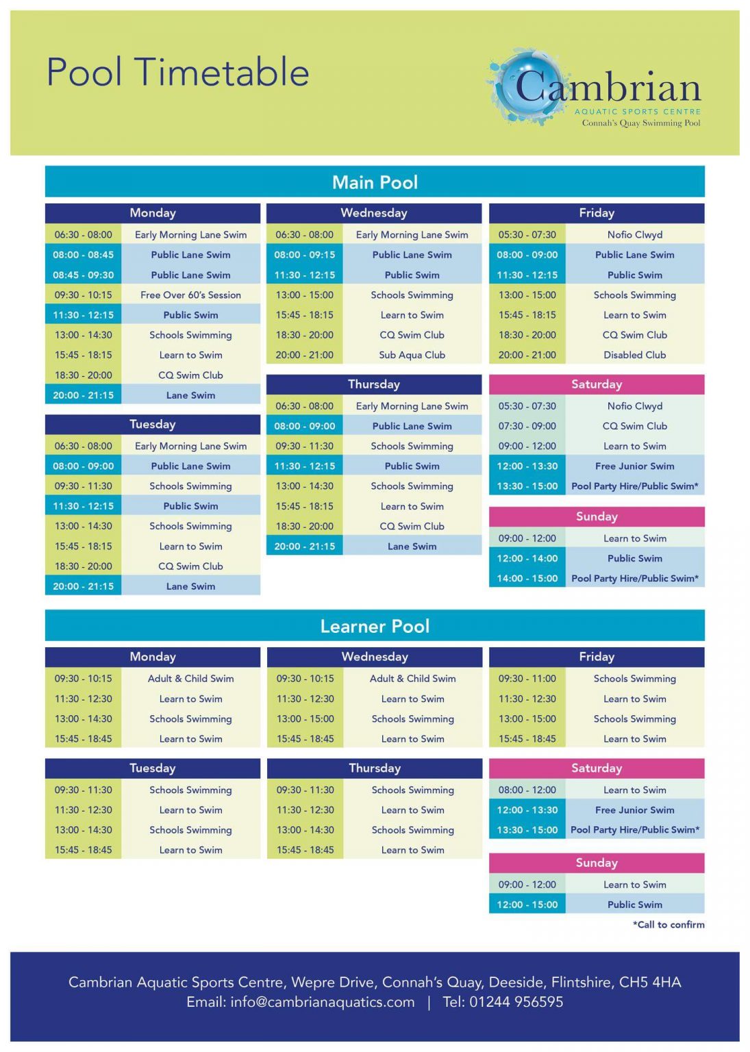 Timetable – Cambrian Aquatic Sports Centre